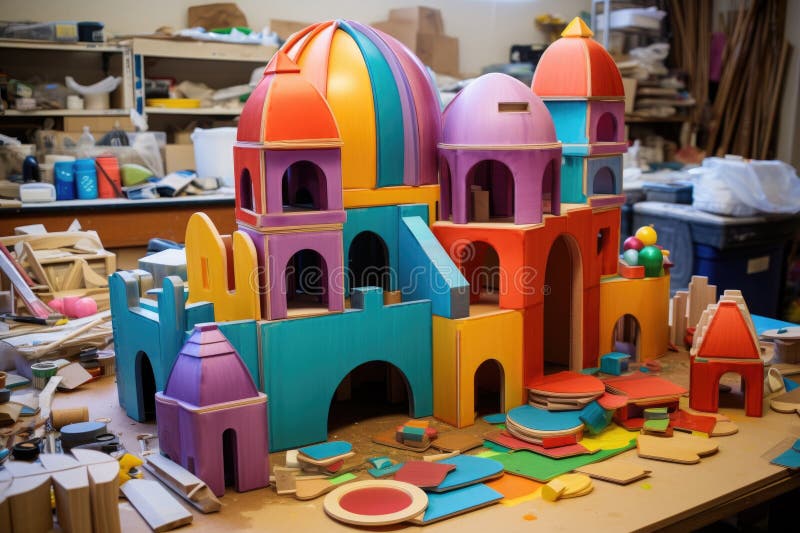 Colorful Toy Castle Parts Ready for Assembly Stock Illustration ...