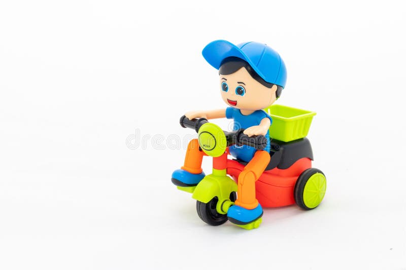 Colorful Toy Cycle with Kid on White Background Stock Image - Image of ...