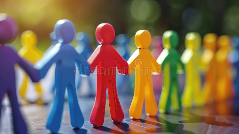 Colorful Toy People Holding Hands Stock Illustration - Illustration of ...