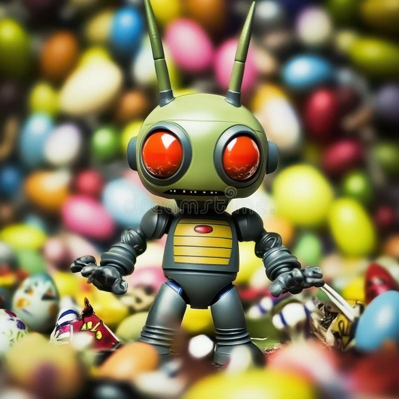 Colorful Toy Robot Surrounded by Easter Eggs Stock Image - Image of ...
