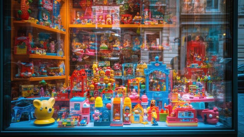 Toy Store Window Display, Colorful and Vibrant Stock Illustration ...