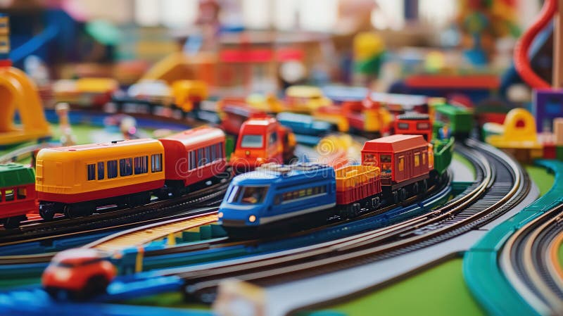 Colorful Toy Train Set on a Track Stock Photo - Image of children ...