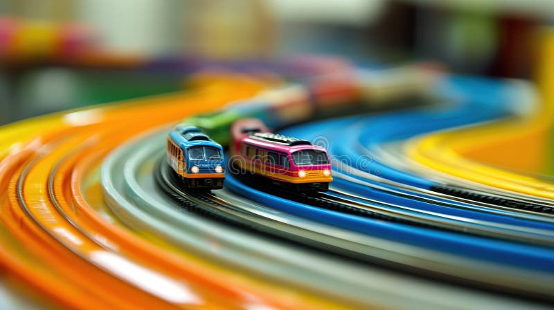 Colorful Toy Trains on a Curved Rainbow Track Stock Image - Image of ...