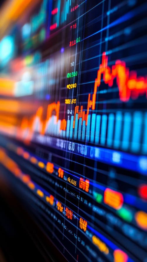 Colorful Trading Graphs and Charts Display Market Activity on a Digital ...