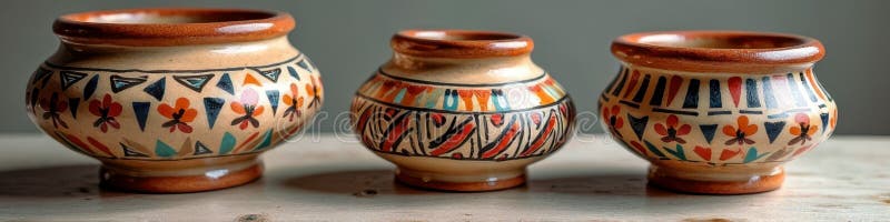 Colorful Traditional Hand-painted Clay Pots with Geometric Patterns ...