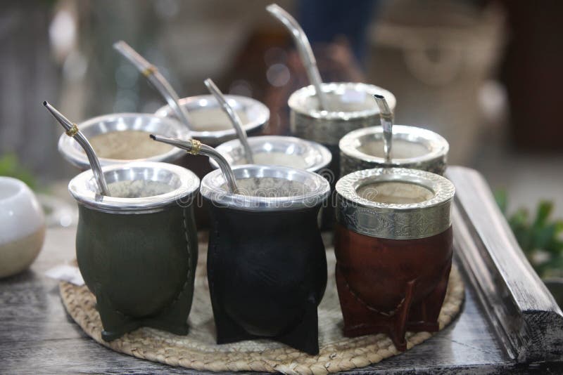 Colorful Traditional Mate Cups on the Table Stock Image - Image of ...
