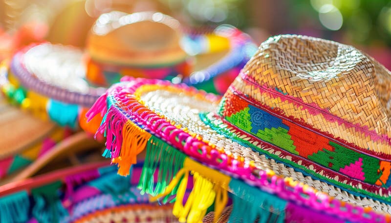 Colorful Traditional Mexican Hats. Ai Generated Stock Illustration ...
