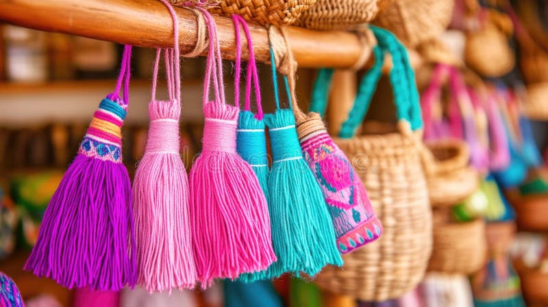 Colorful Traditional Peruvian Textile and Woven Crafts Display for ...
