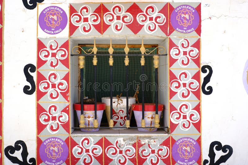 Colorful Traditional Spanish Window with Decorative Tiles and Potted ...