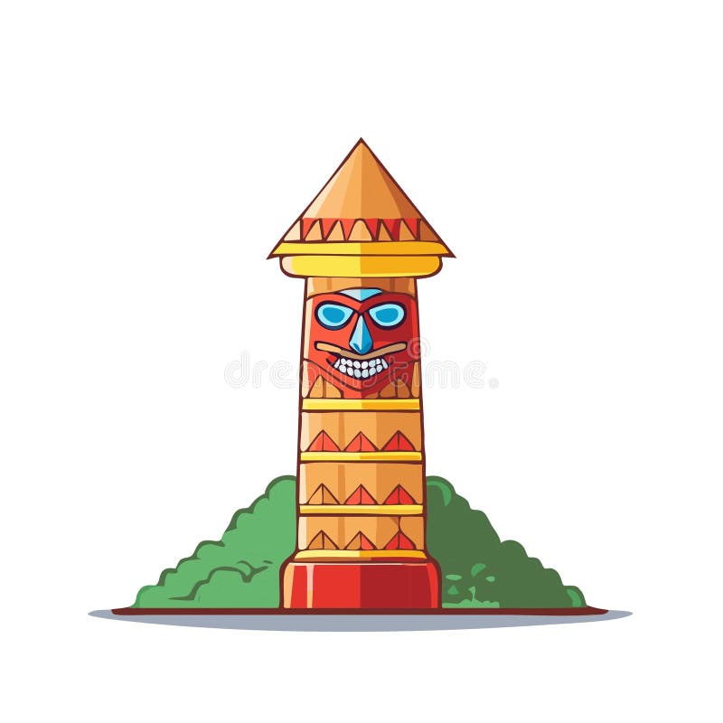 Colorful Traditional Totem Pole with Geometric Patterns and a Smiling ...