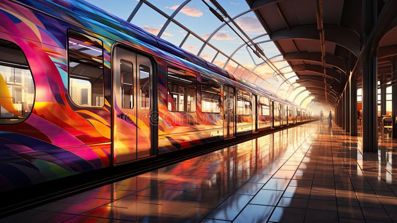 A Colorful Train Parked in a Train Station. Generative AI Image. Stock ...
