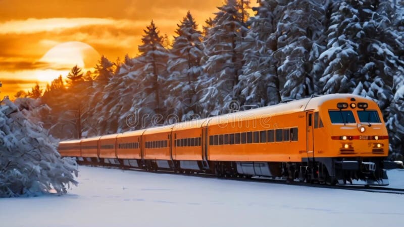 Colorful Train Running Snow Road Sunrise Generative Al Stock Footage ...