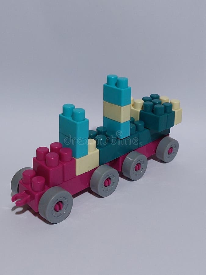Colorful Train-shaped Bricks Made by Children Stock Photo - Image of ...