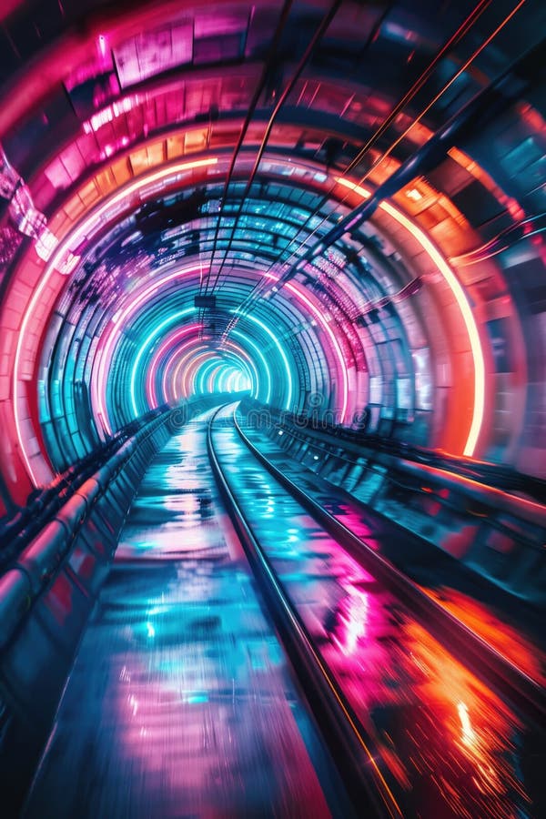 Colorful Train Tunnel stock photo. Image of lights, commuting - 364319202