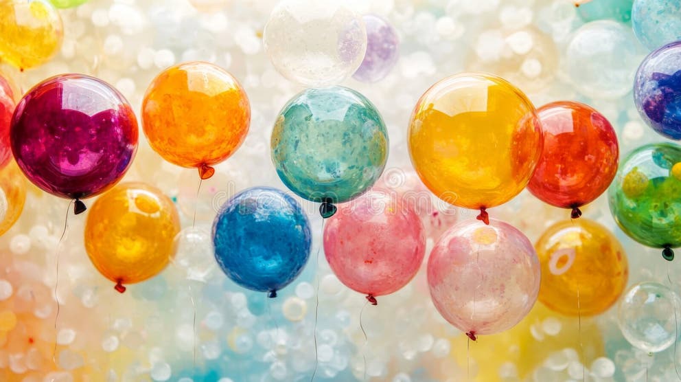 Colorful Translucent Balloons Floating on White Background Stock ...