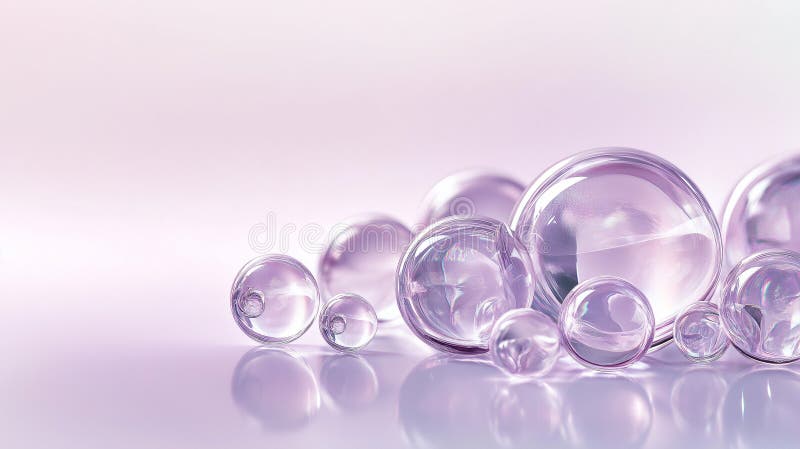Colorful Translucent Bubbles Reflecting Light on a Smooth Surface with ...
