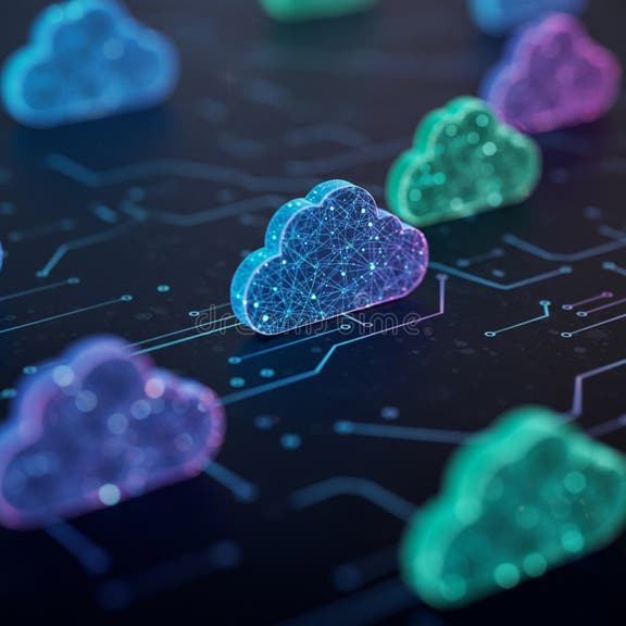 Colorful, Translucent Cloud Icons Illuminated with Intricate Network ...