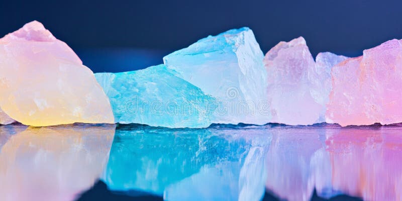 Colorful Translucent Crystals Reflecting on Glass Surface in Abstract ...