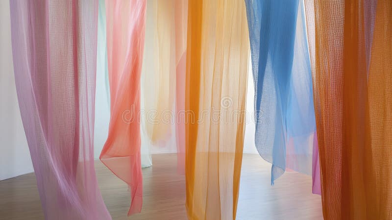 Colorful Translucent Fabrics Hanging in Modern Interior Stock ...