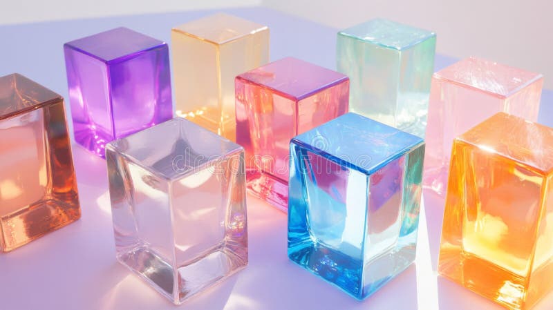 Colorful Translucent Glass Cubes on White Background Stock Illustration ...