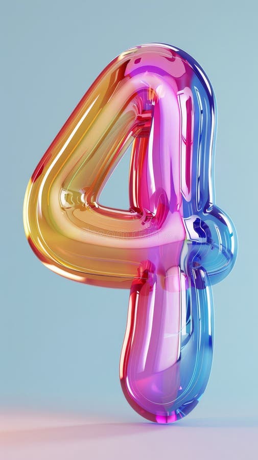 Colorful Translucent Number 4 Balloon on Blue Background Stock Image ...