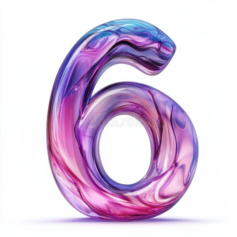 A Colorful, Translucent Number Six with Swirling Patterns in Purple and ...