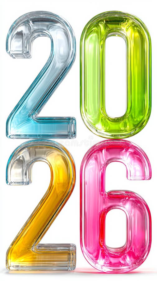 Colorful Translucent Numbers Representing the Year 2026 Displayed ...