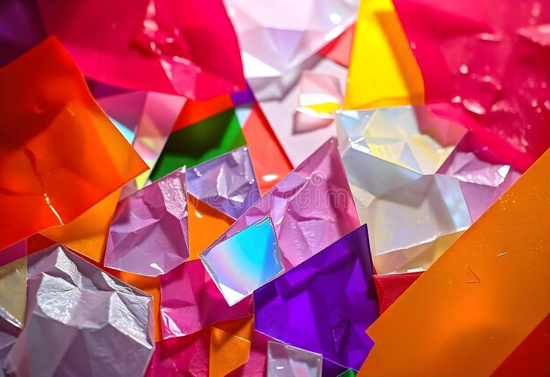 Colorful Translucent Plastic and Cellophane Pieces Creating an Abstract ...
