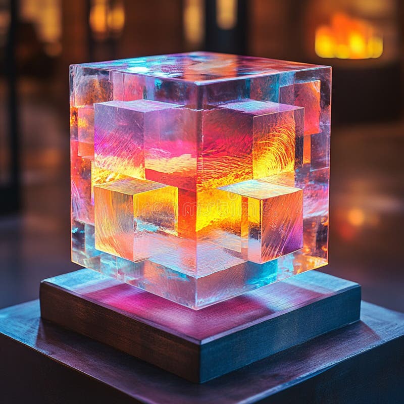 Colorful Transparent Acrylic Cube Art Piece Displaying Light Refraction ...
