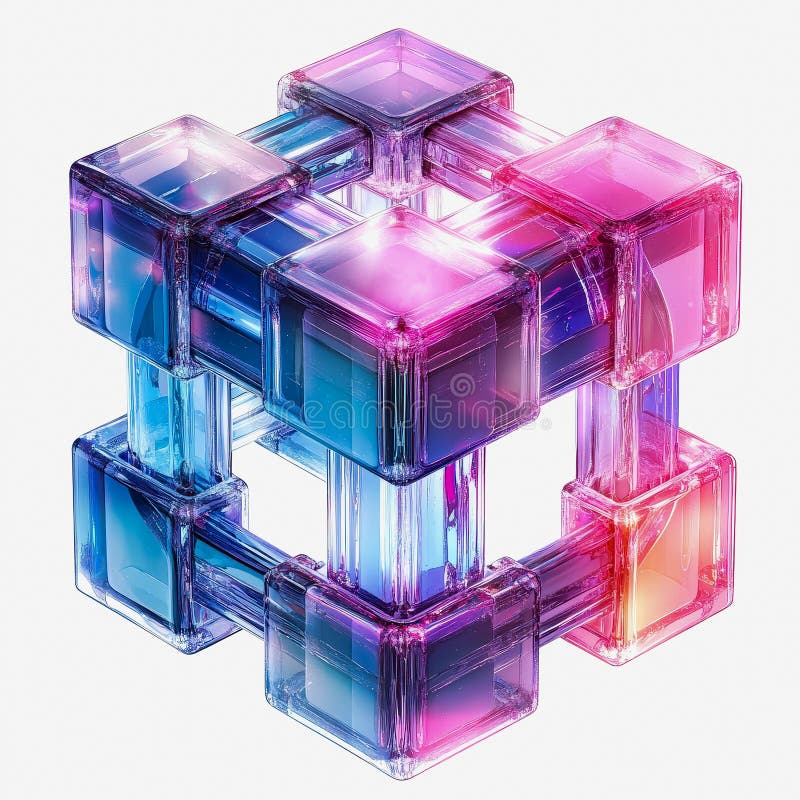 Colorful Transparent Blockchain Cube Visualizing Innovation Technology ...