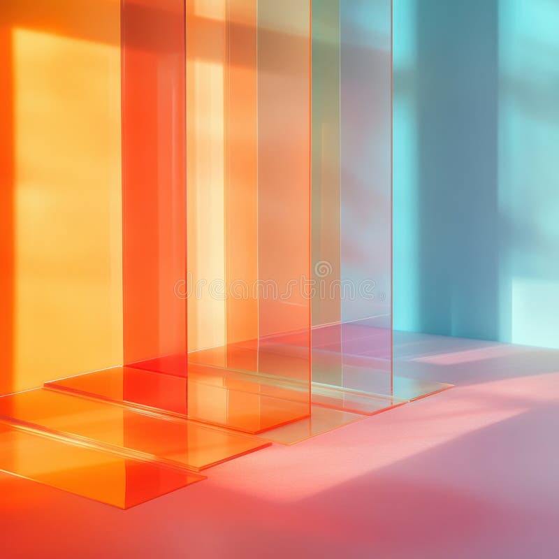 Colorful Transparent Panels Casting Vivid Shadows on Minimalist Surface ...