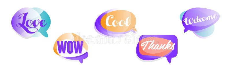 Colorful Transparent Speech Bubbles with Short Phrases Vector Set Stock ...