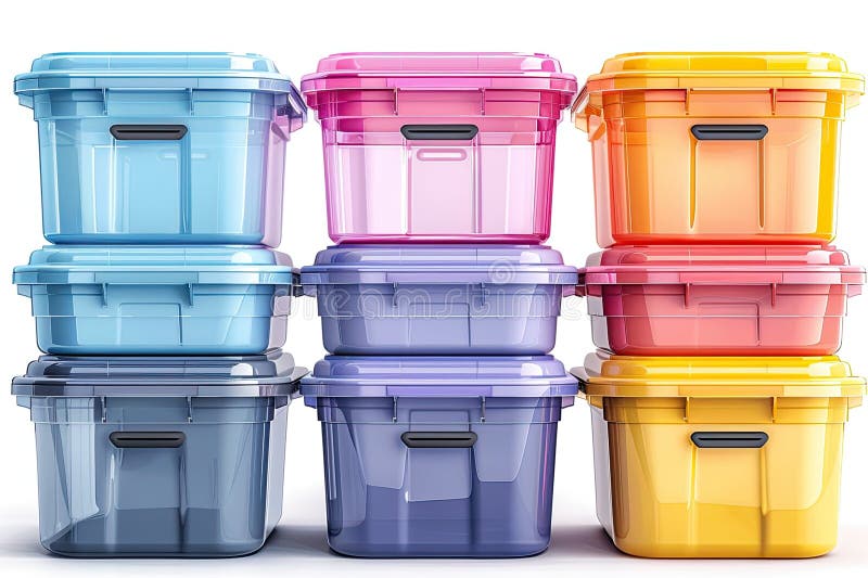 Colorful Transparent Storage Bins Stacked in Three Rows, Perfect for ...