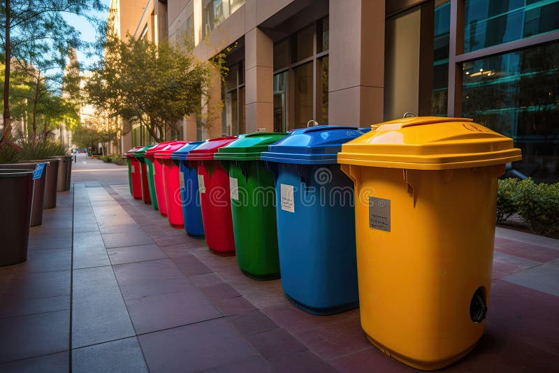 A Row of Recycling Bins in Front of a Building. Generative AI Stock ...