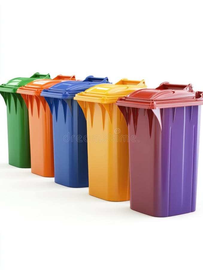 Colorful Trash Cans Row stock image. Image of recycling - 379657585