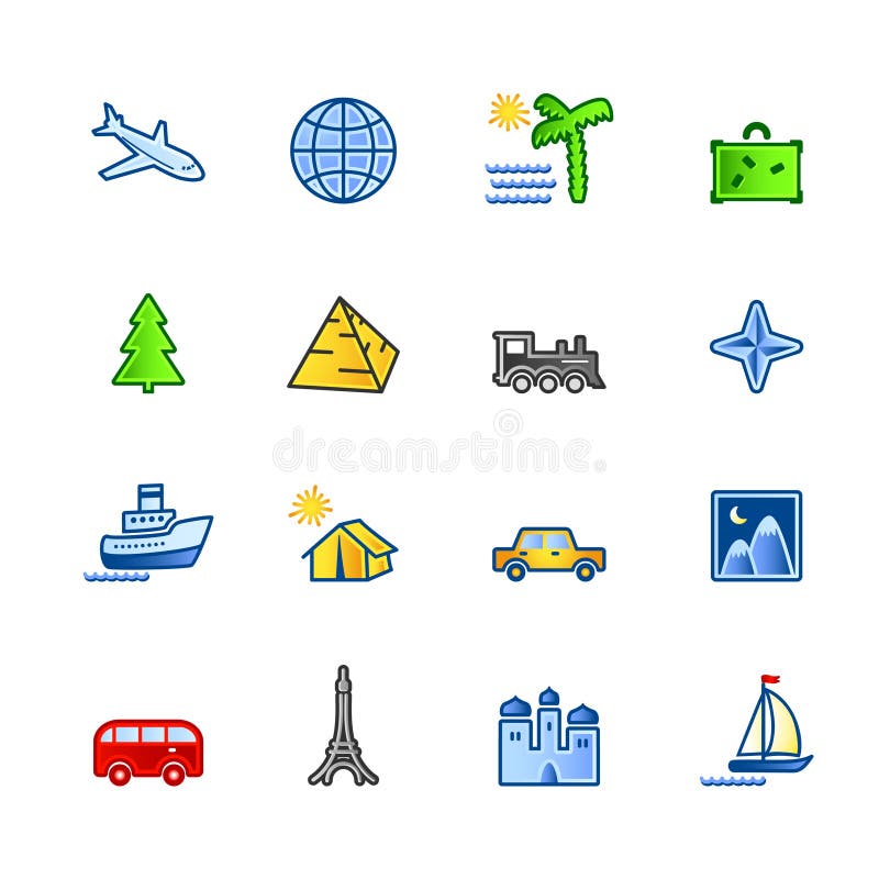 Travel Web Icons Set 2, Brown Contour Sticker Stock Vector ...