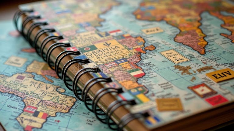 Colorful Travel Notebook with World Map Design on Spiral Binding Stock ...