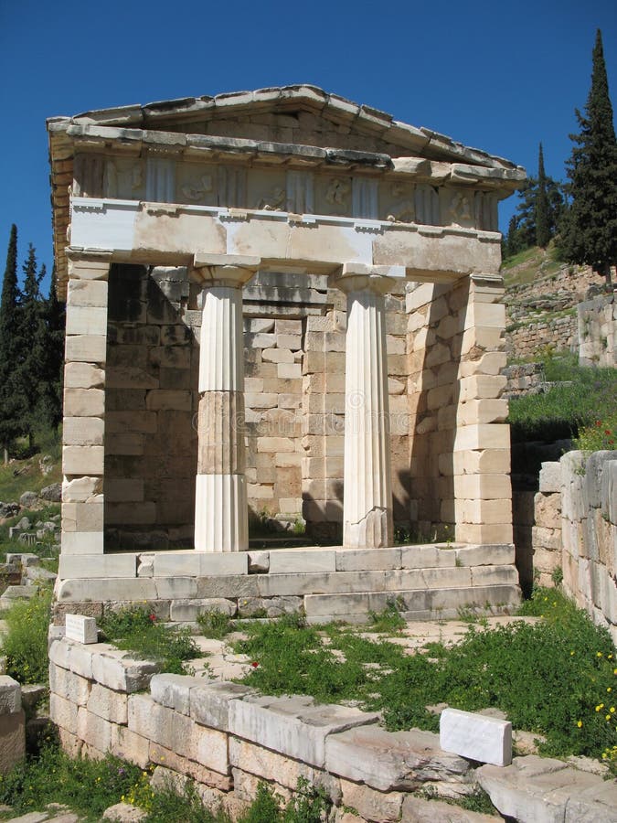 Colorful Treasury Building - Delphi, Greece Stock Image - Image of ...