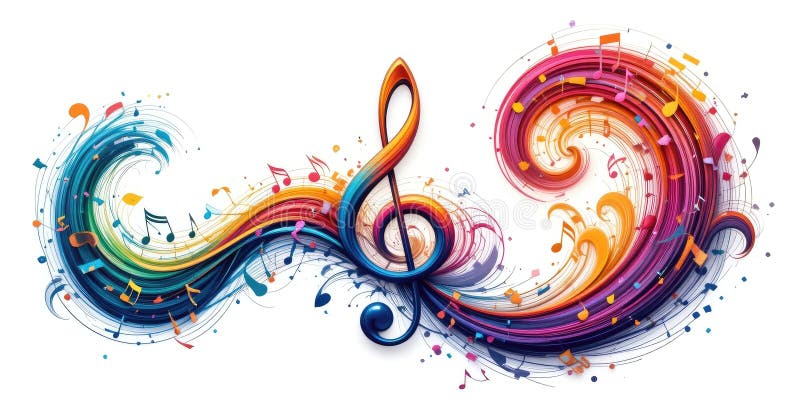 Colorful Treble Clef with Musical Notes Flowing in Abstract Waves Stock ...
