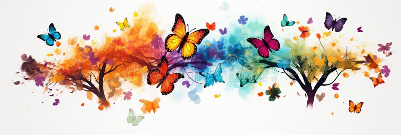 Colorful Tree Background Ink Paint Splat Butterflies Stock Photos ...