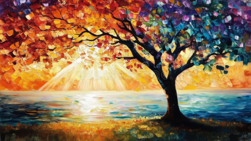 Colorful Tree Branches Painted in the Center Stock Image - Image of ...