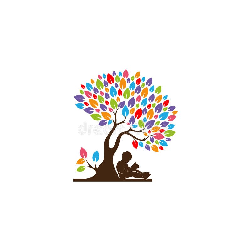 Colorful Tree with Children Read Book Dream Logo Vector Template ...
