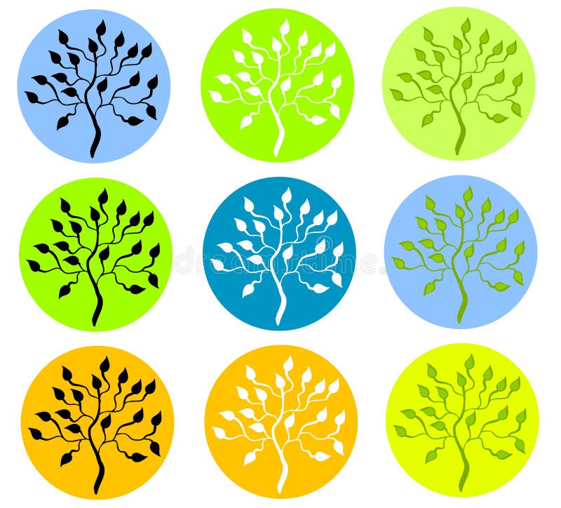 Colorful Tree in Circle Icons Stock Illustration - Illustration of ...