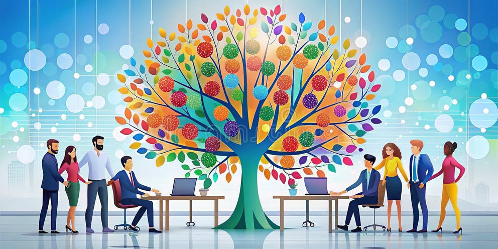 The Colorful Tree of Collaboration a Digital Illustration of Teamwork ...