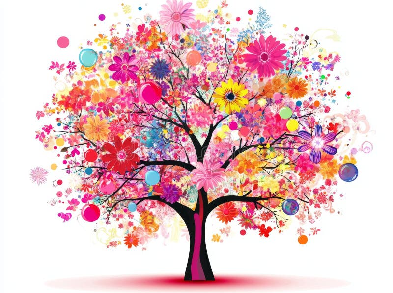 A Colorful Tree Covered in Balloons and Confetti is the Central Focus ...