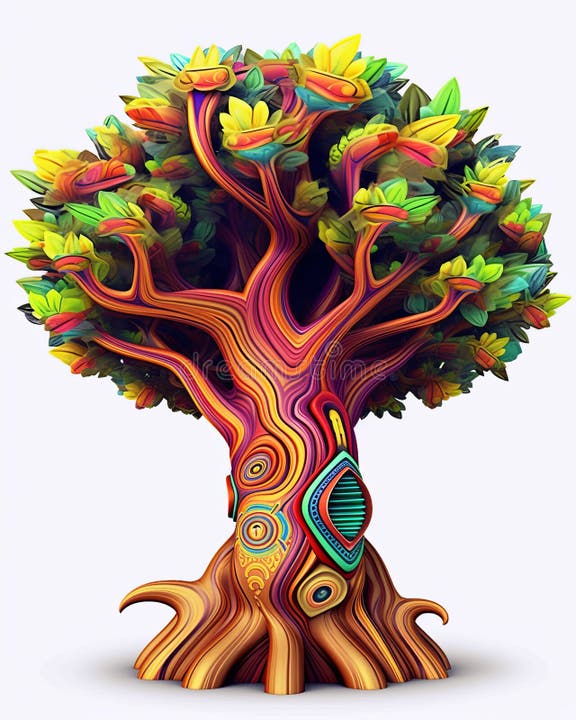A Colorful Tree with a Colorful Design on it Stock Illustration ...