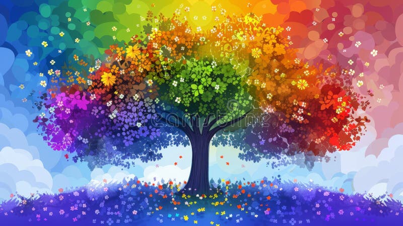 Colorful Tree with Flower Decorations for Pride Parade Celebration in ...