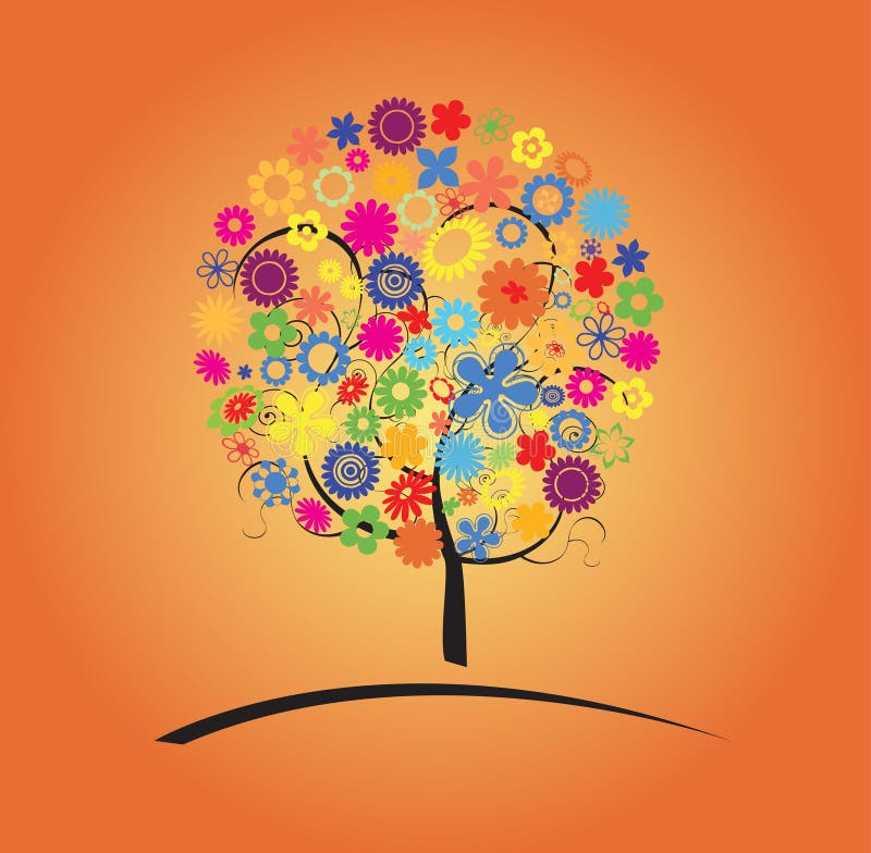 Colorful tree with flowers stock vector. Illustration of daisy - 10074355
