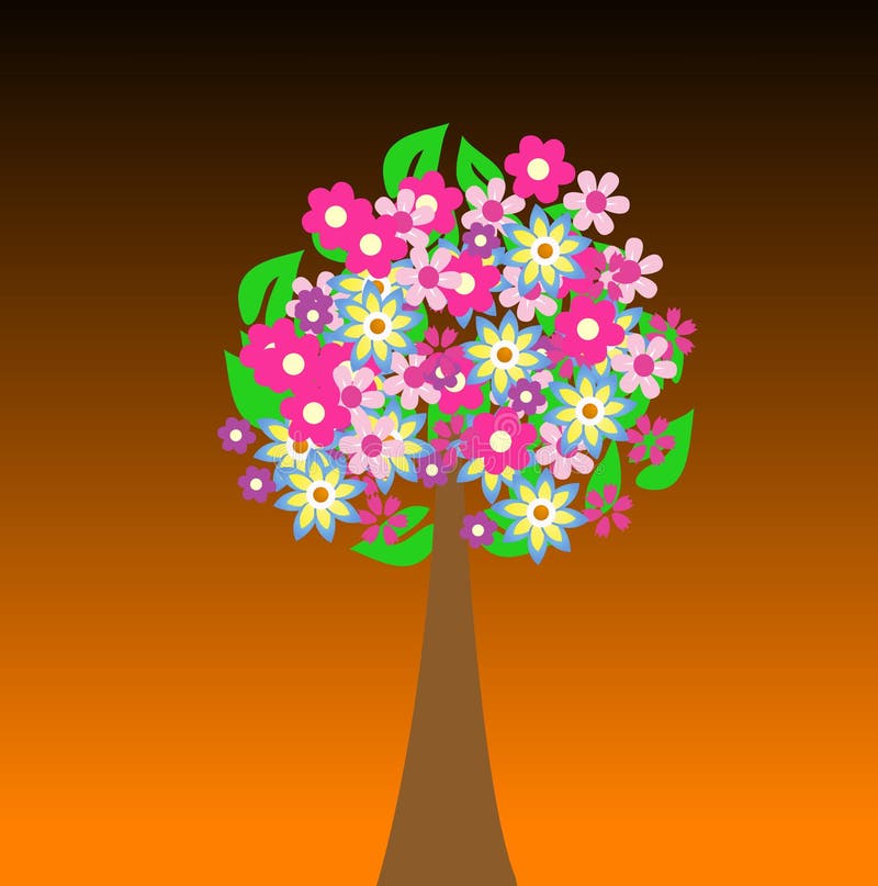 Colorful tree with flowers stock vector. Illustration of love - 5446262
