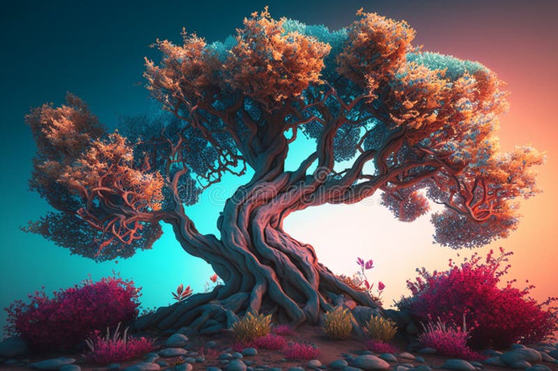 Colorful Tree with Gradient, Modern Art, , Contemporary, AI Generated ...